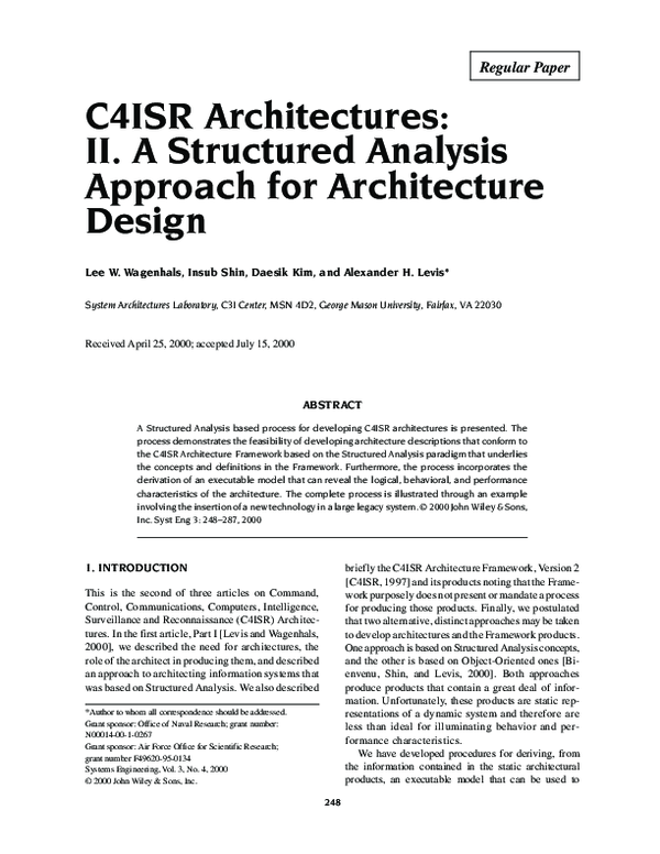 (PDF) C4ISR architectures: II. A structured analysis approach for architecture design