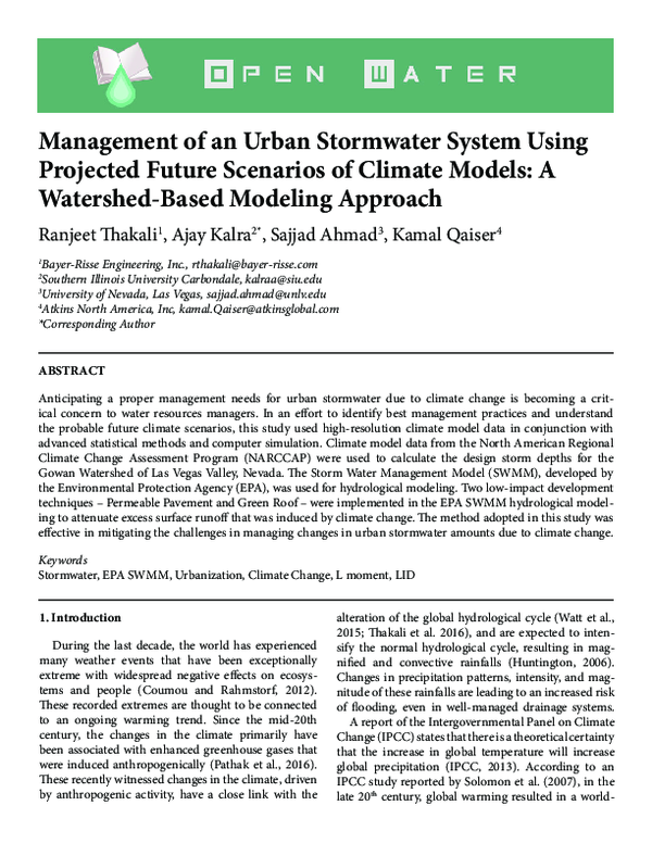 (PDF) Management of an Urban Stormwater System Using Projected Future ...