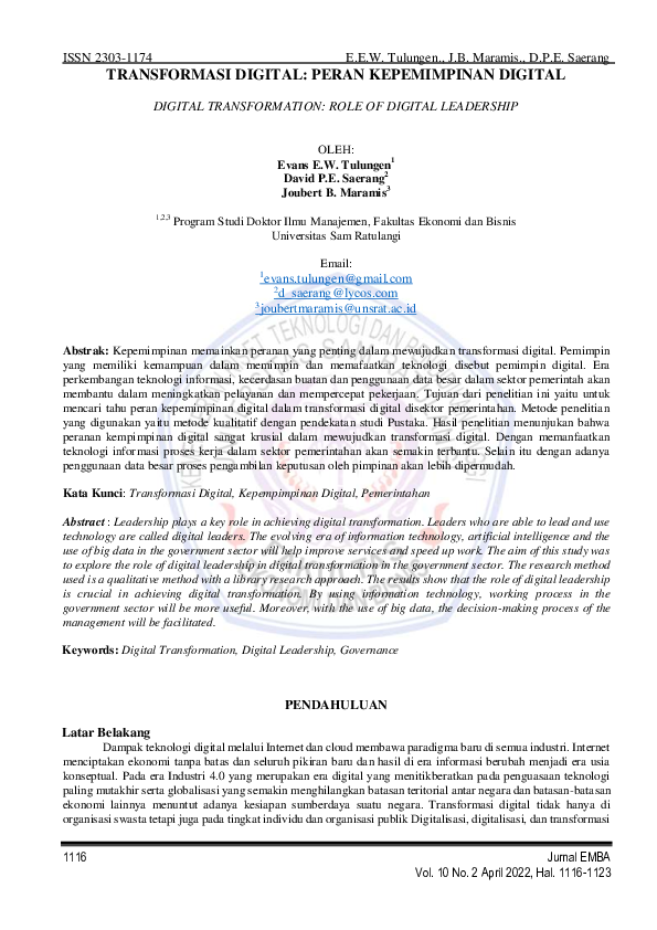 (PDF) Transformasi Digital : Peran Kepemimpinan Digital