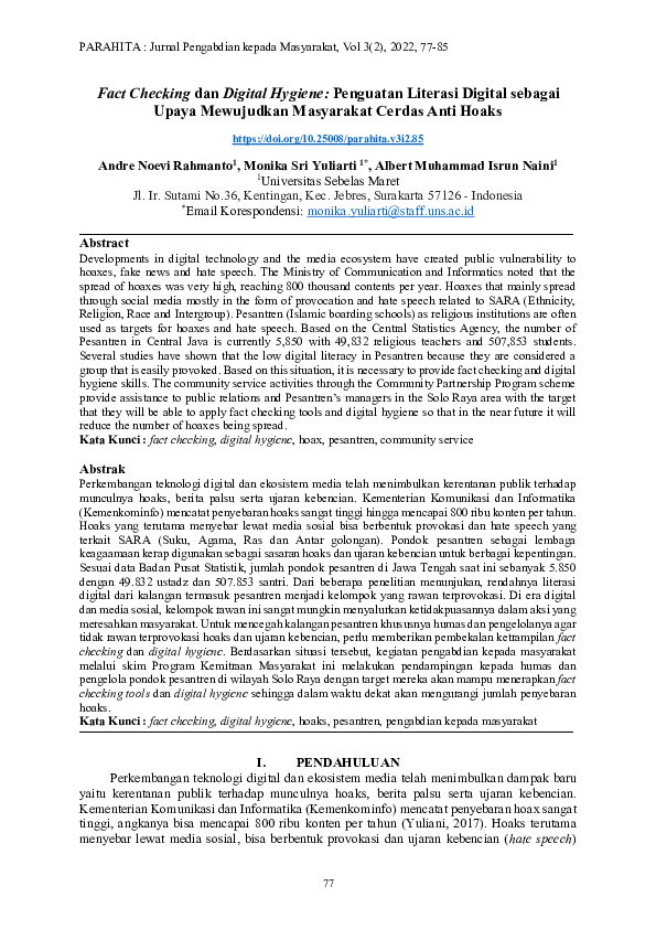(PDF) Fact Checking dan Digital Hygiene: Penguatan Literasi Digital ...