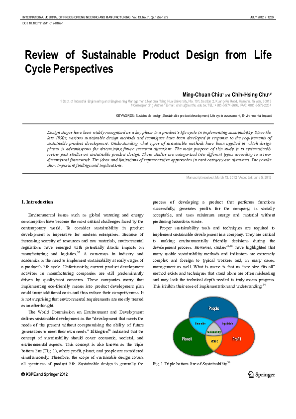(PDF) Review of sustainable product design from life cycle perspectives