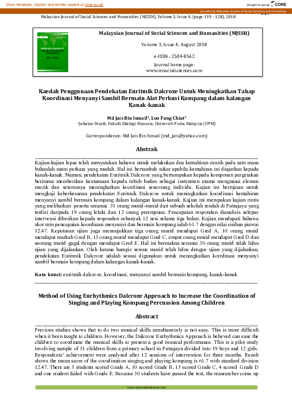 (PDF) Kaedah Penggunaan Pendekatan Euritmik Dalcroze Untuk Meningkatkan Tahap Koordinasi ...