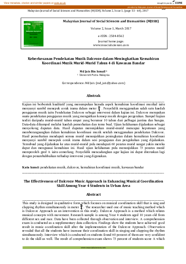 (PDF) Keberkesanan Pendekatan Muzik Dalcroze dalam Meningkatkan Kemahiran Koordinasi Muzik Murid ...