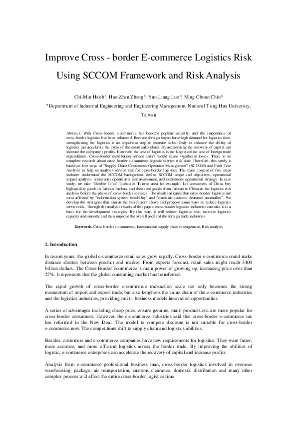 (PDF) Improve Cross-border E-commerce Logistics Risk Using SCCOM Framework and Risk Analysis