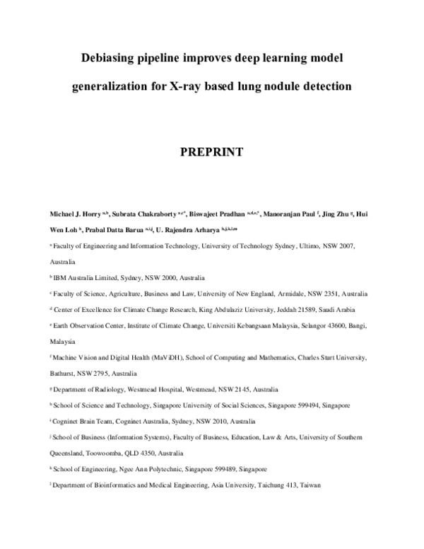 (PDF) Debiasing pipeline improves deep learning model generalization for X-ray based lung nodule ...