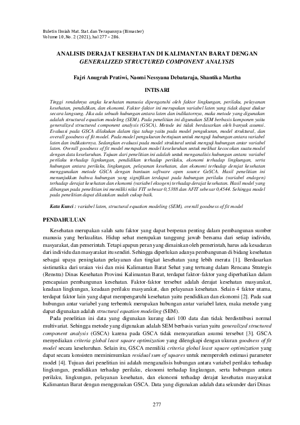 (PDF) Analisis Derajat Kesehatan DI Kalimantan Barat Dengan Generalized Structured Component ...