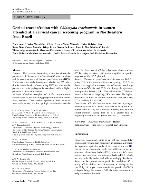 (PDF) Genital tract infection with Chlamydia trachomatis in prepubertal ...