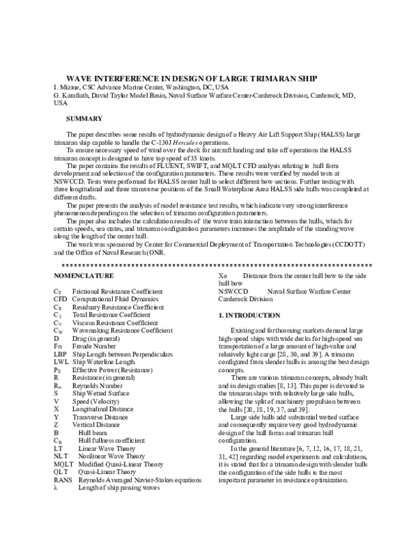 (PDF) Wave Interference in Design of Large Trimaran Ship | Igor Mizine ...