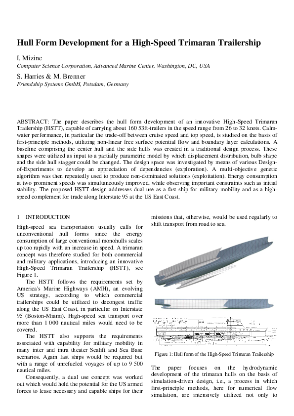 (PDF) Hull Form Development for a High-Speed Trimaran Trailership ...