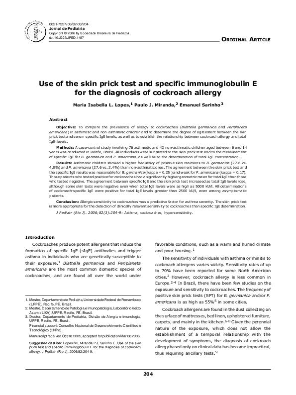 (PDF) Use of the skin prick test and specific immunoglobulin E for the ...