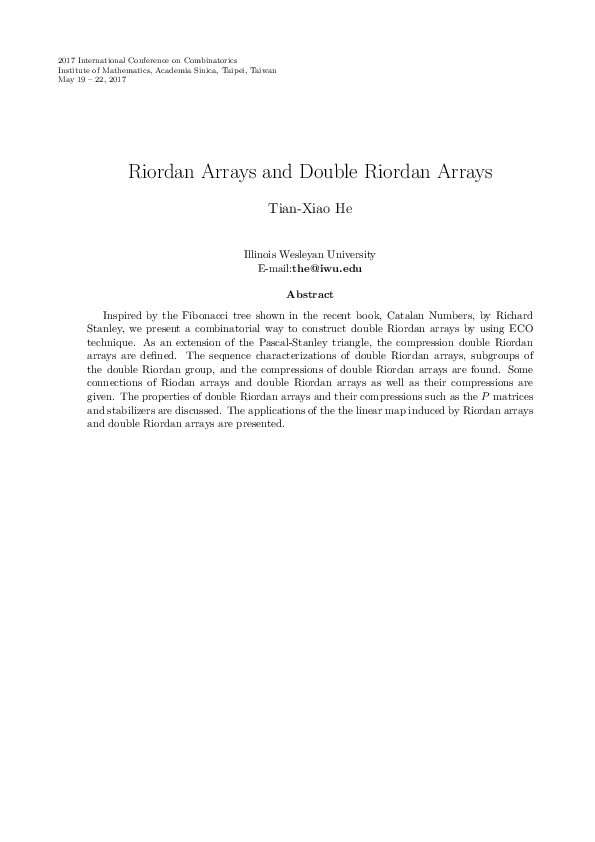 (PDF) Riordan Arrays and Double Riordan Arrays
