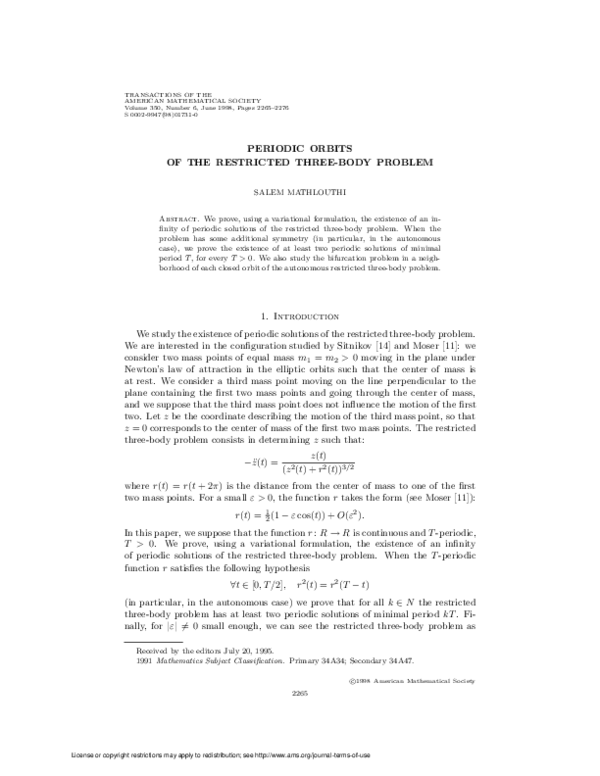 (PDF) Periodic orbits of the restricted three-body problem