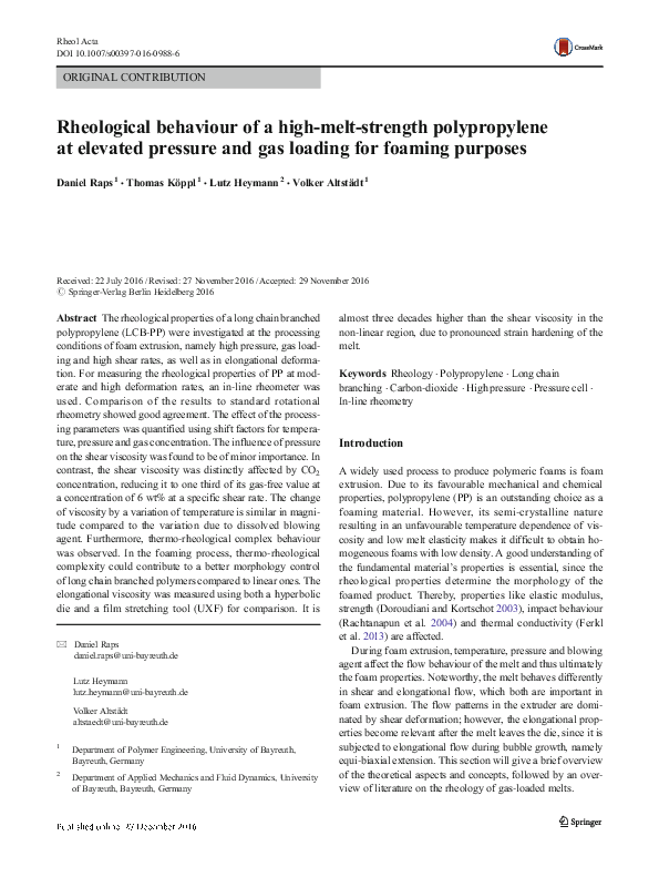 (PDF) Rheological behaviour of a high-melt-strength polypropylene at ...