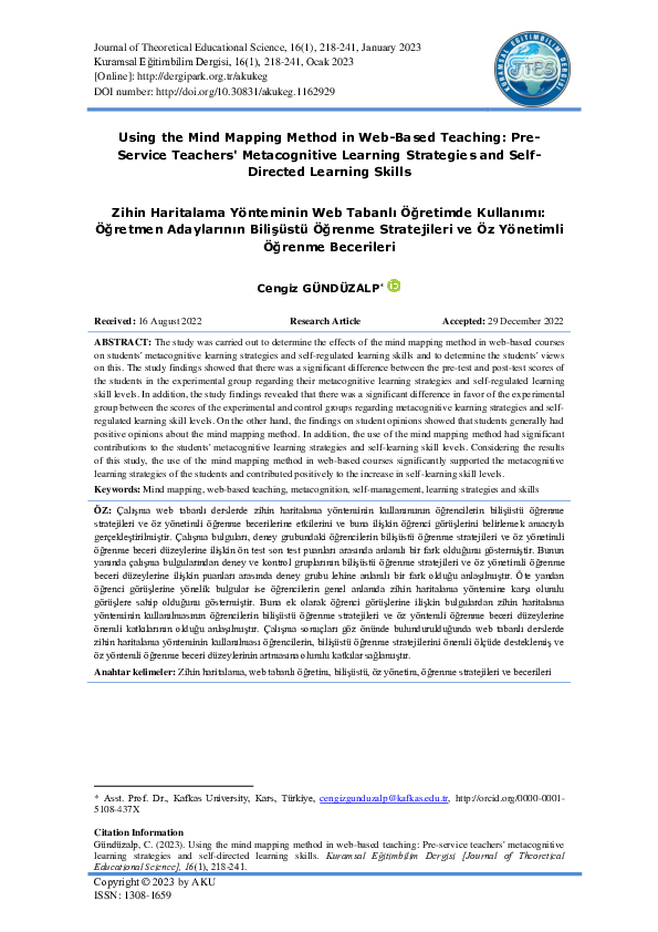 (PDF) Using the Mind Mapping Method in Web-Based Teaching: Pre-Service Teachers' Metacognitive ...