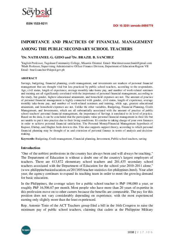 (PDF) Importance and Practices of Financial Management Among the Public ...