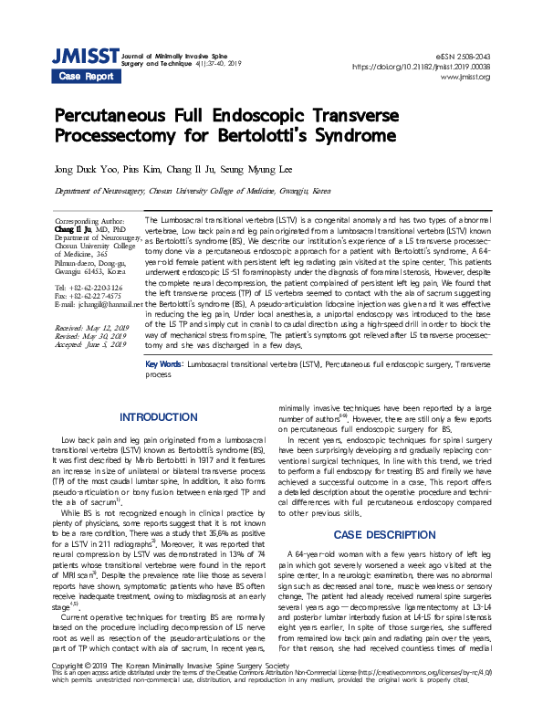 (PDF) Percutaneous Full Endoscopic Transverse Processectomy for ...