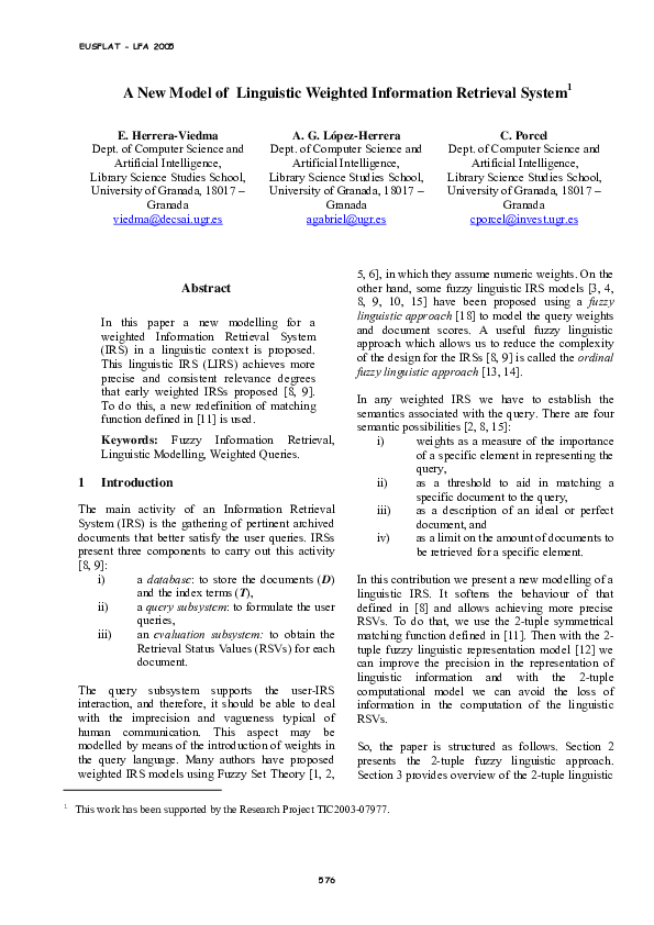(PDF) A New Model of Linguistic Weighted Information Retrieval System | Enrique Herrera Viedma ...