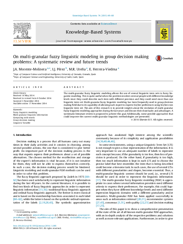(PDF) On multi-granular fuzzy linguistic modeling in group decision making problems: A ...