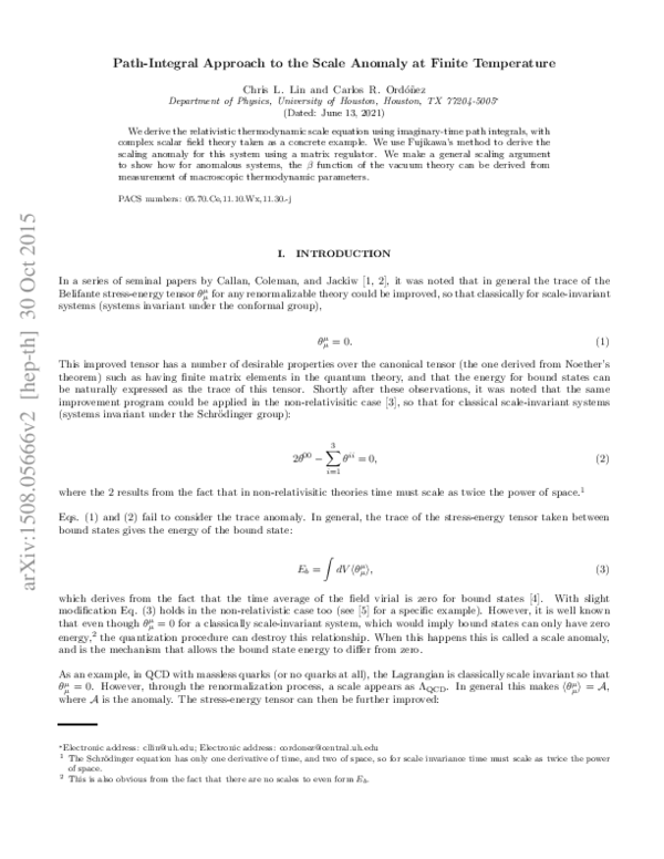 (PDF) Path-integral approach to scale anomaly at finite temperature
