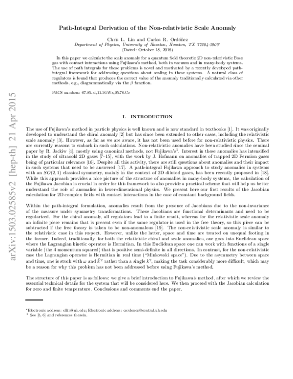 (PDF) Path-integral derivation of the nonrelativistic scale anomaly