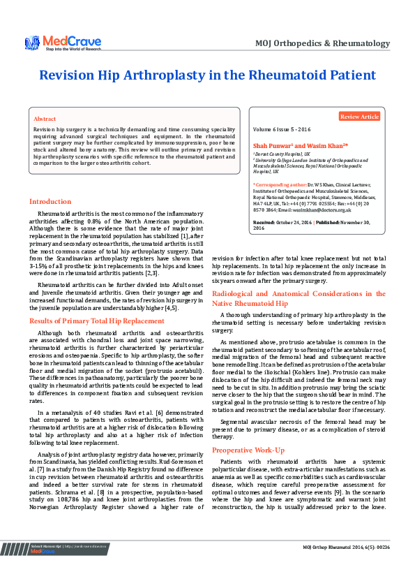 (PDF) Revision Hip Arthroplasty in the Rheumatoid Patient