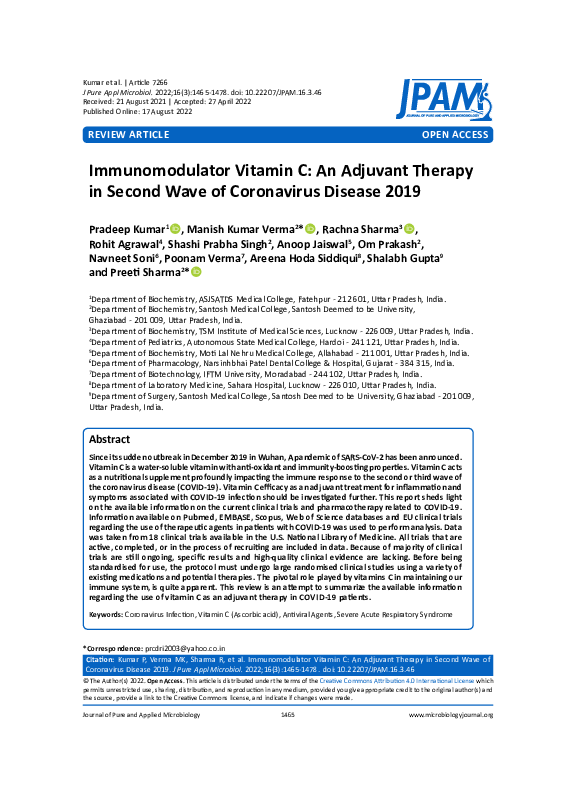 (PDF) Immunomodulator Vitamin C: An Adjuvant Therapy in Second Wave of Coronavirus Disease 2019