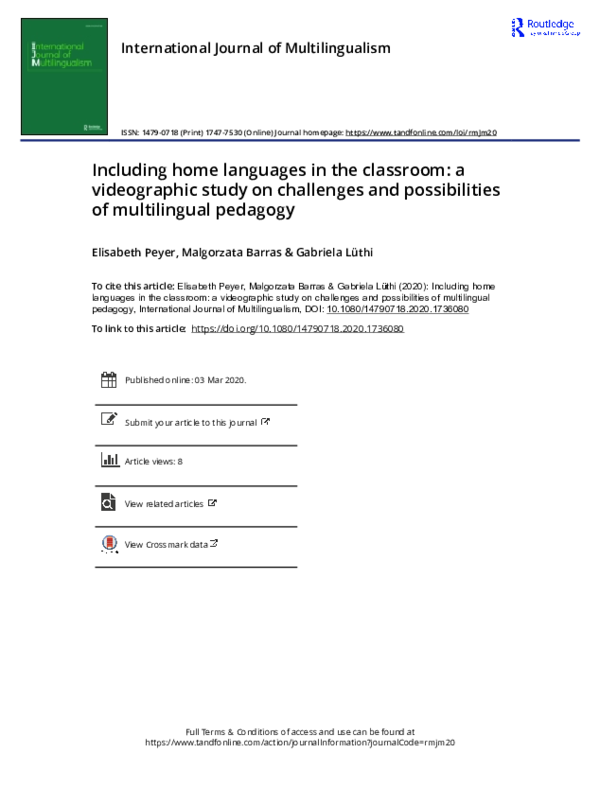 (PDF) Including home languages in the classroom: a videographic study on challenges and ...