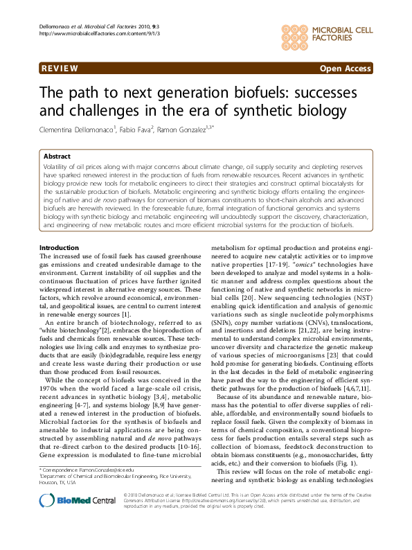 (PDF) The path to next generation biofuels: successes and challenges in the era of synthetic biology