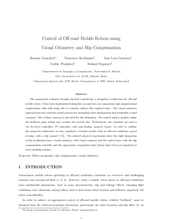 (PDF) Control of off-road mobile robots using visual odometry and slip compensation