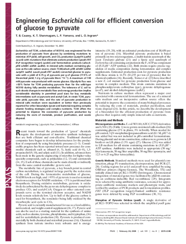(PDF) Engineering Escherichia coli for the efficient conversion of glycerol to ethanol and co ...