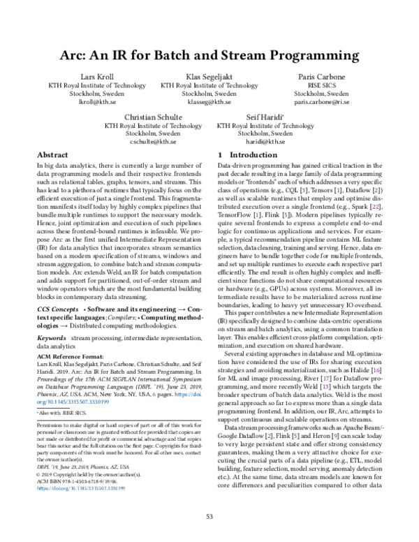(PDF) Arc: an IR for batch and stream programming