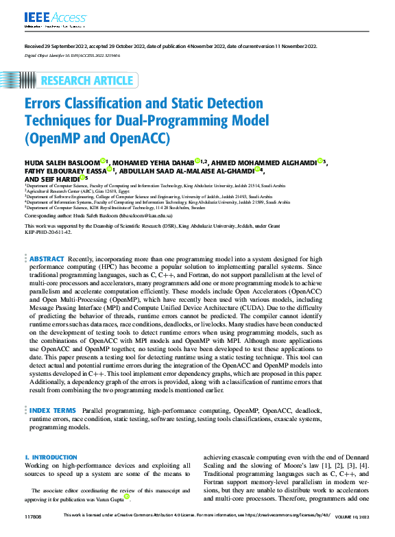 (PDF) Errors Classification and Static Detection Techniques for Dual-Programming Model (OpenMP ...