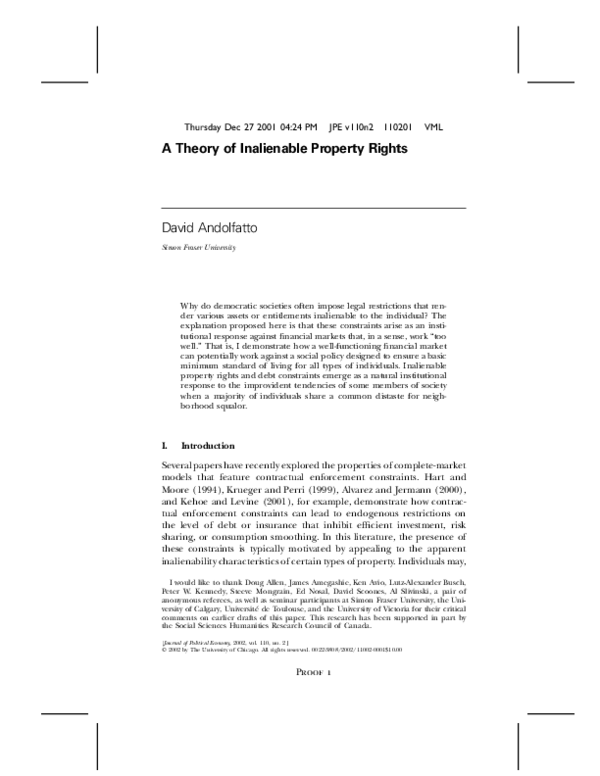 (PDF) A Theory of Inalienable Property Rights