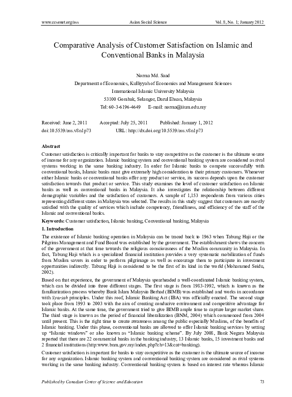 Pdf Comparative Analysis Of Customer Satisfaction On Islamic And