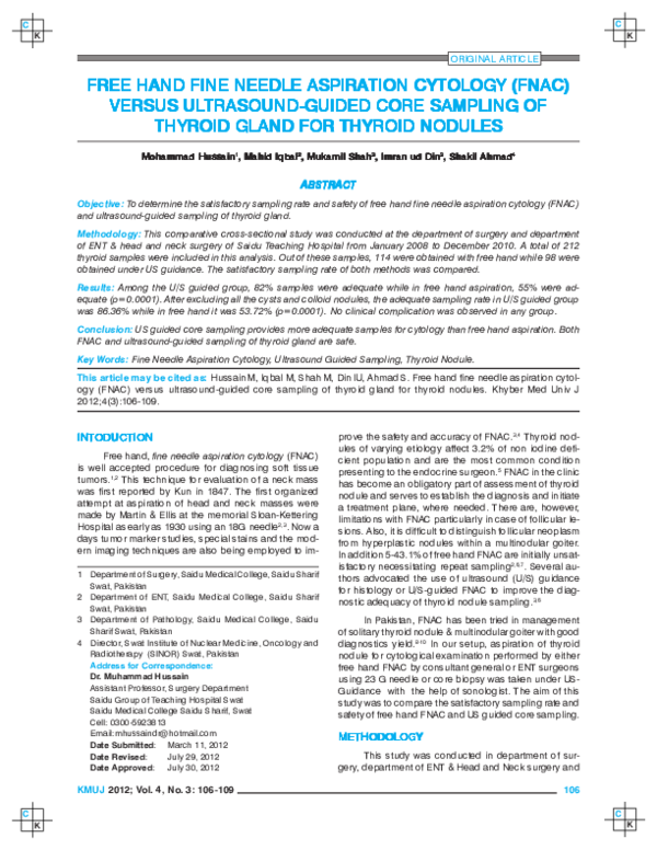 (PDF) Free Hand Fine Needle Aspiration Cytology (Fnac) Versus ...