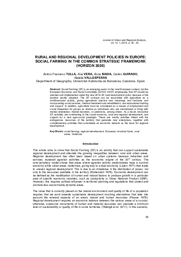 (PDF) Rural and Regional Development Policies in Europe: Social Farming ...