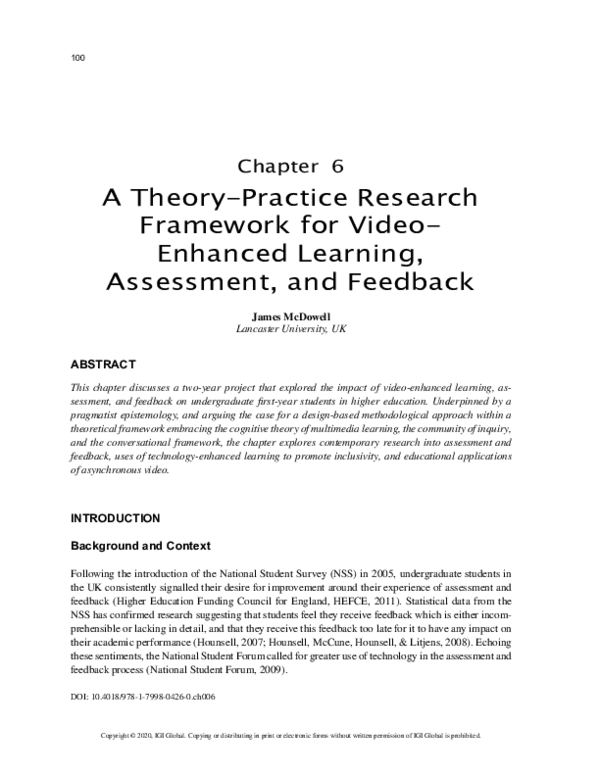 (PDF) A Theory-Practice Research Framework for Video-Enhanced Learning, Assessment, and Feedback