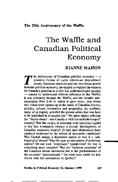 (PDF) The Waffle and Canadian Political Economy