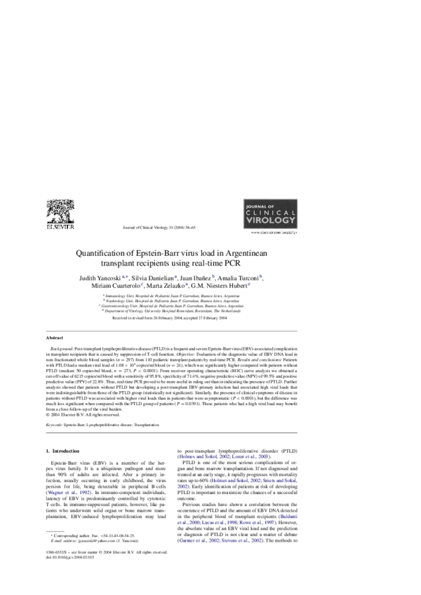 (PDF) Quantification of Epstein-Barr virus load in Argentinean transplant recipients using real ...