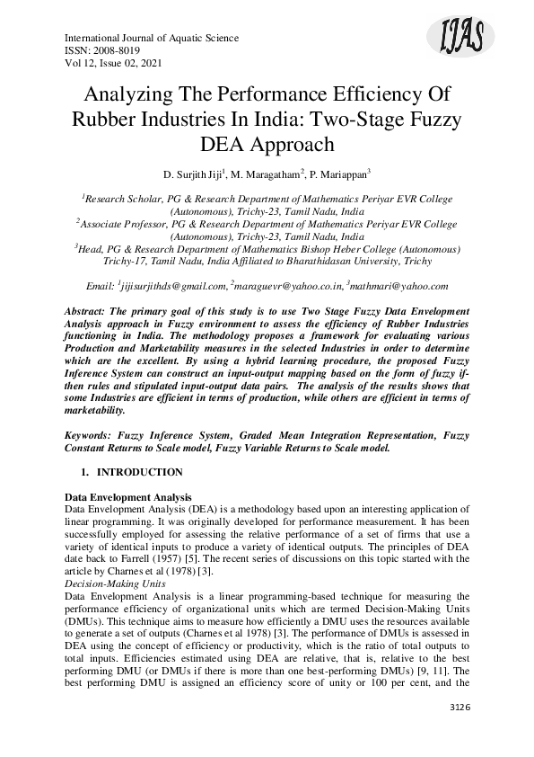 (PDF) Analyzing The Performance Efficiency Of Rubber Industries In India: Two-Stage Fuzzy DEA ...