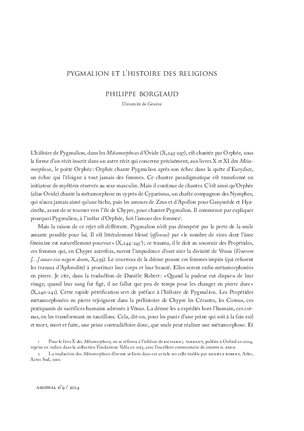 (PDF) Pygmalion et l’histoire des religions