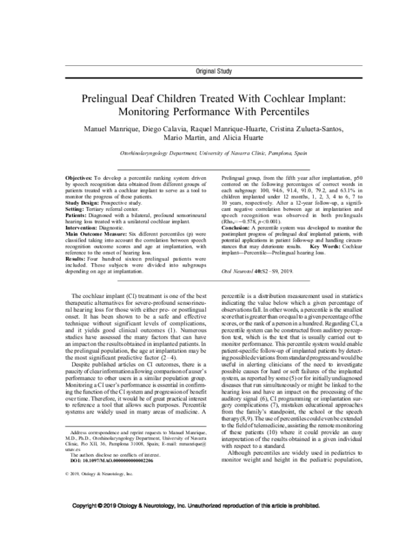(PDF) Prelingual Deaf Children Treated With Cochlear Implant | Manuel ...