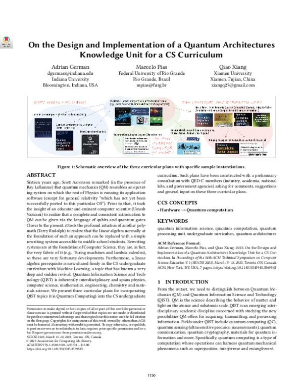 (PDF) On the Design and Implementation of a Quantum Architectures Knowledge Unit for a CS Curriculum