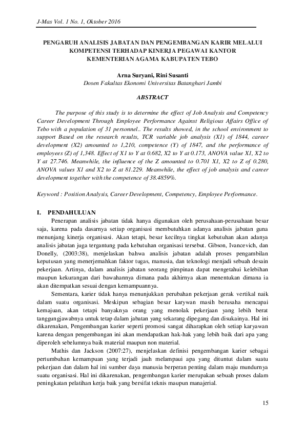 (PDF) Pengaruh Analisis Jabatan Dan Pengembangan Karir Melalui ... (PDF) Pengaruh Analisis Jabatan Dan Pengembangan Karir Melalui ...