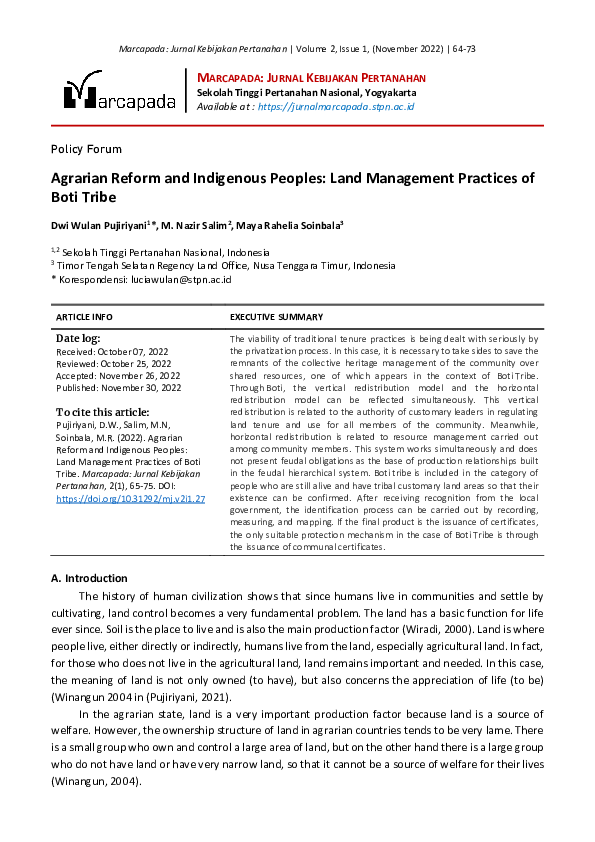 (PDF) Agrarian Reform and Indigenous Peoples: Land Management Practices ...