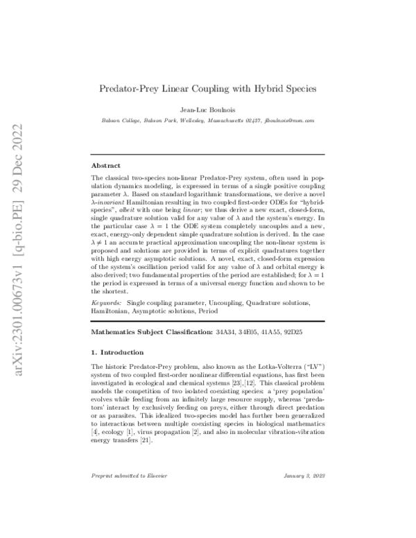 (PDF) Predator-Prey Linear Coupling with Hybrid Species