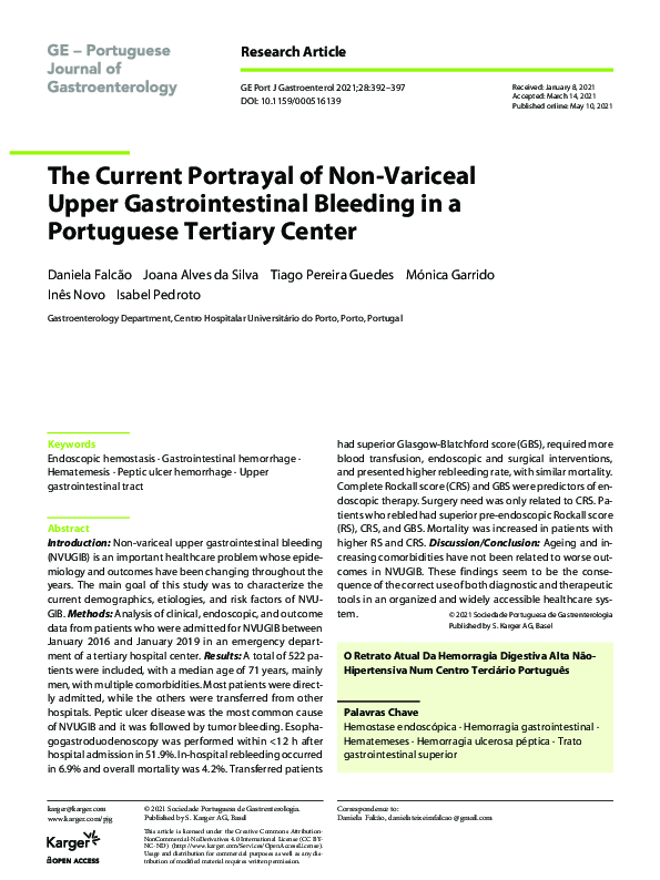 (PDF) The Current Portrayal of Non-Variceal Upper Gastrointestinal ...