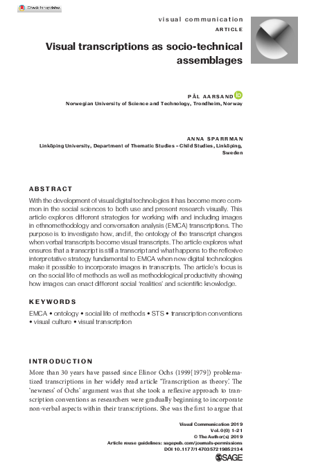 (PDF) Visual transcriptions as socio-technical assemblages
