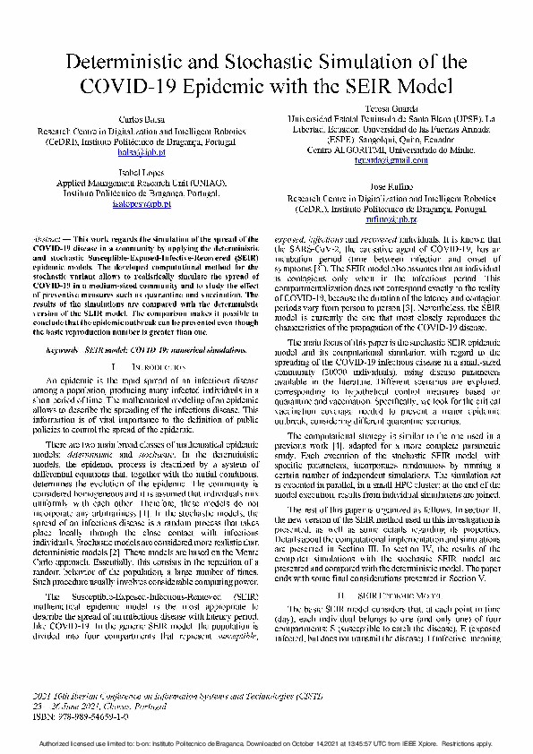 (PDF) Deterministic and Stochastic Simulation of the COVID-19 Epidemic ...