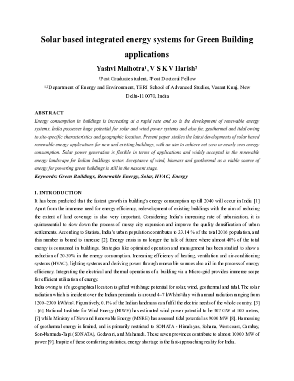 (PDF) Solar Based Integrated Energy Systems for Green Building Applications